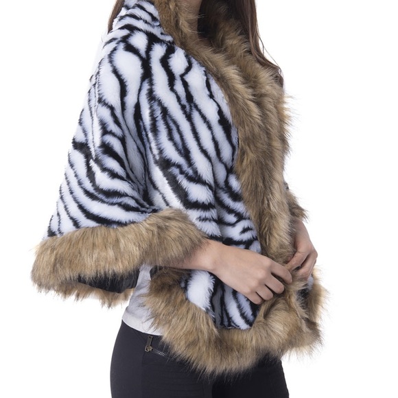 animal print | Accessories | Zebra Stripe Animal Print Faux Fur Cape ...